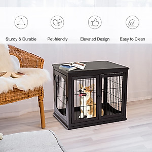 PawHut Dog Crate Furniture, Small Dog Cage End Table with Two Opening Sides, Lockable Door, Puppy Kennel Indoor, Cute and Decorative, Coffee