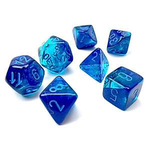 Gemini Polyhedral Dice Set | Set of 7 Dice in a Variety of Sizes Designed for Roleplaying Games | Premium Quality Dice for Tabletop RPGs | Luminary Blue and Light Blue Color | Made by Chessex