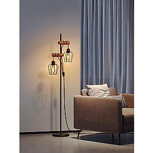 addlon Industrial Vintage Floor Lamp, Ajustable Farmhouse Floor Lamp, Wood Standing Lamp with Sturdy Base Rustic Tall Pole Light, Unique Tree Floor Lamps for Living Room Bedroom Office (2Bulb)