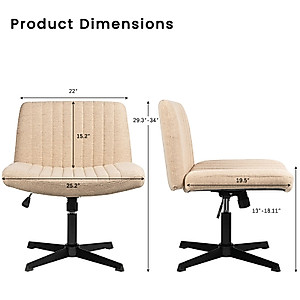 PUKAMI Criss Cross Chair,Armless Cross Legged Office Desk Chair No Wheels,Fabric Padded Modern Swivel Height Adjustable Mid Back Wide Seat Computer Task Vanity Chair for Home Office(Yellow)