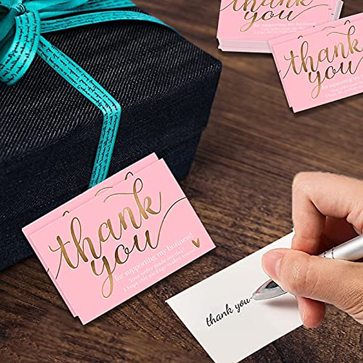 FAMALL 540 Pieces Thank You Stickers and Cards Set, 1.5 inch Thank You for Supporting My Small Business Adhesive Labels, Resealable Packaging Bag, Suitable for Envelopes, Gift Bags Packaging (Pink)