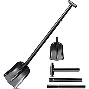 3 in 1 Folding Snow Shovel Aluminum Alloy, Emergency Snow Shovel for Car Driveway, Lightweight Portable Sport Utility Shovel for Snow Removal, Suitable for Travel, Car, Camping, Garden, Beach