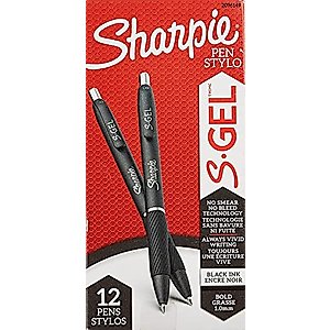 SHARPIE S-Gel Gel Pens, Bold Point (1.0mm), Black Ink Gel Pen, 12 Count