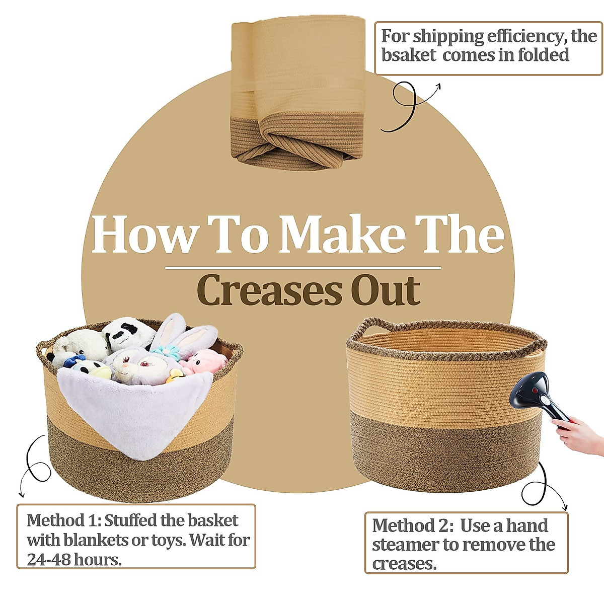 Turnextte Cotton Rope Basket, 22'' X16'' Super Large Blanket Storage Basket, Large Woven Laundry Basket with Reinforced Handles, Blanket Basket Living Room, Black and Brown