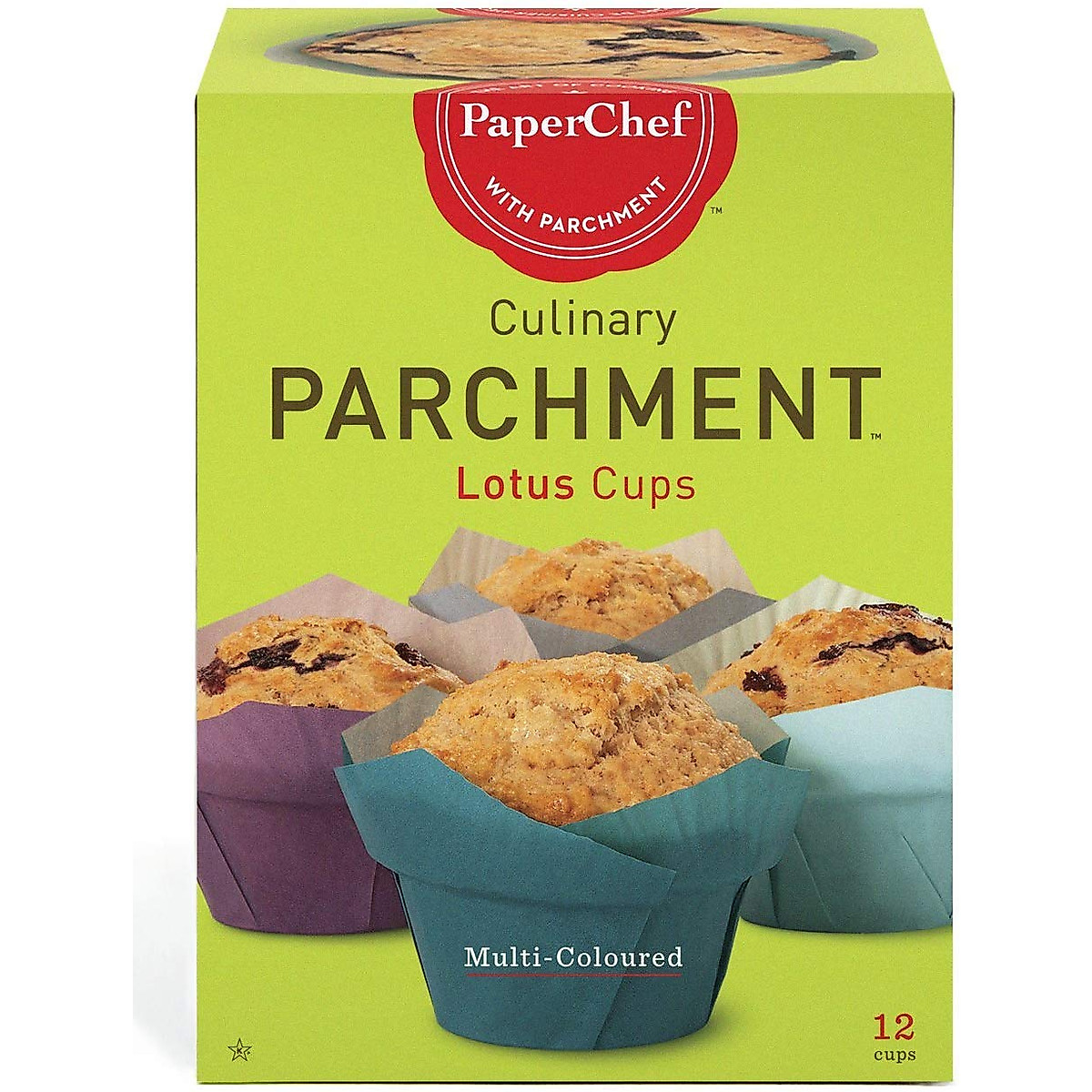 PaperChef Baking Cup: Lotus-Shaped Cupcake and Muffin Liners, Nonstick Parchment Papers, Tin and Ramekin Liner, 4 Elegant Colors, Biodegradable Paper Supplies, Kosher-Certified, (Multicolored, 12 cups