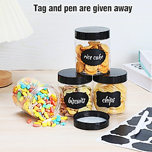 Jars with Lids, 48pcs 8 oz Plastic Containers with Lids Pen Labels Leak Proof BPA Free Airtight Refillable Clear Small Containers Storage Jars for Storing Dry Food Makeup Slime Honey Jam (8oz Black