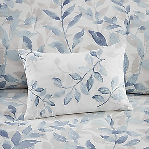 Madison Park Essentials Cozy Bed in a Bag Reversible Comforter with Complete Sheet Set - Modern Botanical Print All Season Cover, Shams, Decorative Pillow, King(104"x92"), Blue 8 Piece