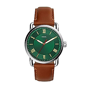 Fossil Men's Copeland Quartz Stainless Steel and Leather Three-Hand Watch, Color: Silver, Brown (Model: FS5737)