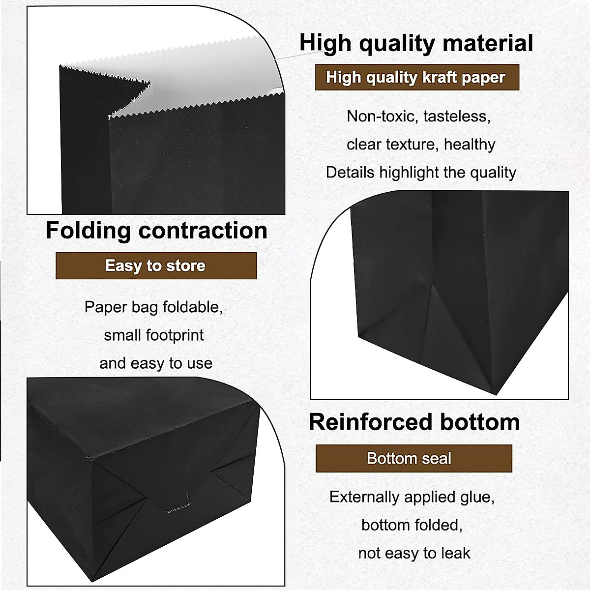 KEYYOOMY Small Bright Color Paper Bags Black Party Goody Bags Party Favor Bags Paper Lunch Bags (Black, 50 CT, 3.5 X 2.4 X 7.1 In)