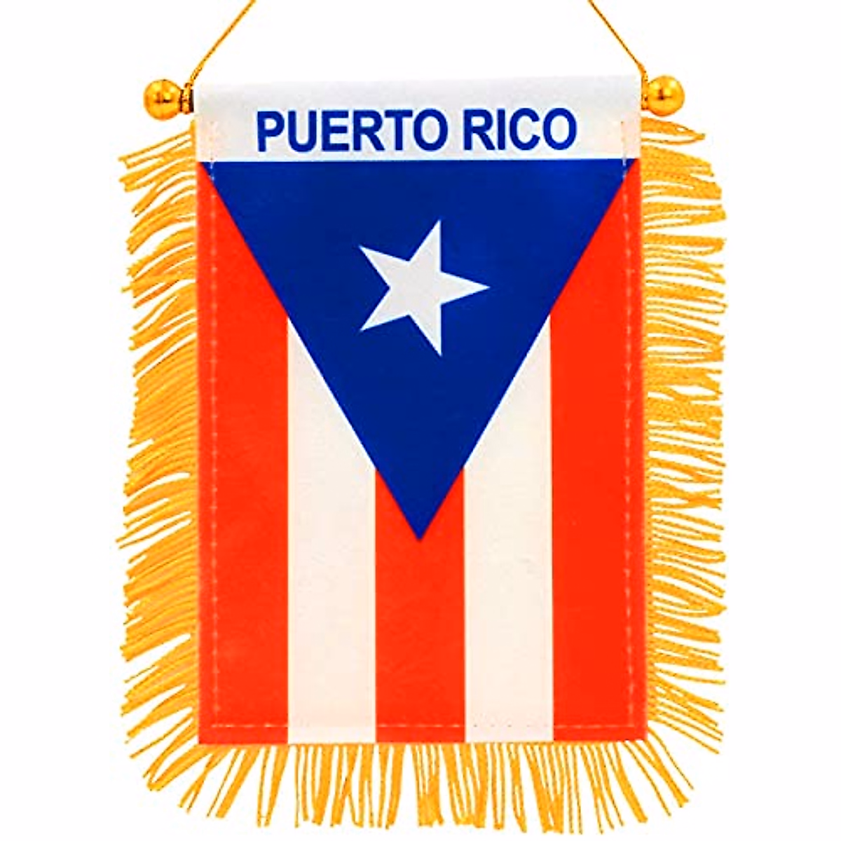 Puerto Rico Country Flag Mini Fringed Banner to Hang on Car Window
