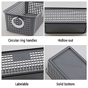 Jandson 6 Packs Grey Woven Plastic Storage Basket, Small Pantry Organizer Bin, R