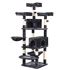 BEWISHOME Cat Tree 66.3 Inch Multi-Level Large Cat Tower with Plush Top Perches, Sisal Scratching Post Cat Play House Kitty Activity Center MMJ14H