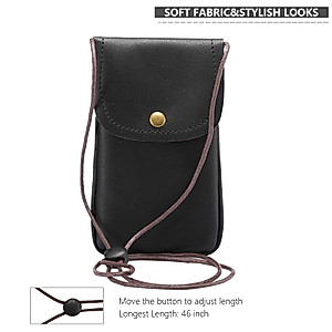 TECHCIRCLE Cell Phone Neck Pouch PU Leather Carrying Bag with Credit Card Holder Adjustable Strap, Small Travel Purse for iPhone 11 XR XS Max SE 8 7 6 Plus, Galaxy S10 S7 Edge A10 J7, Moto G6 (Black)