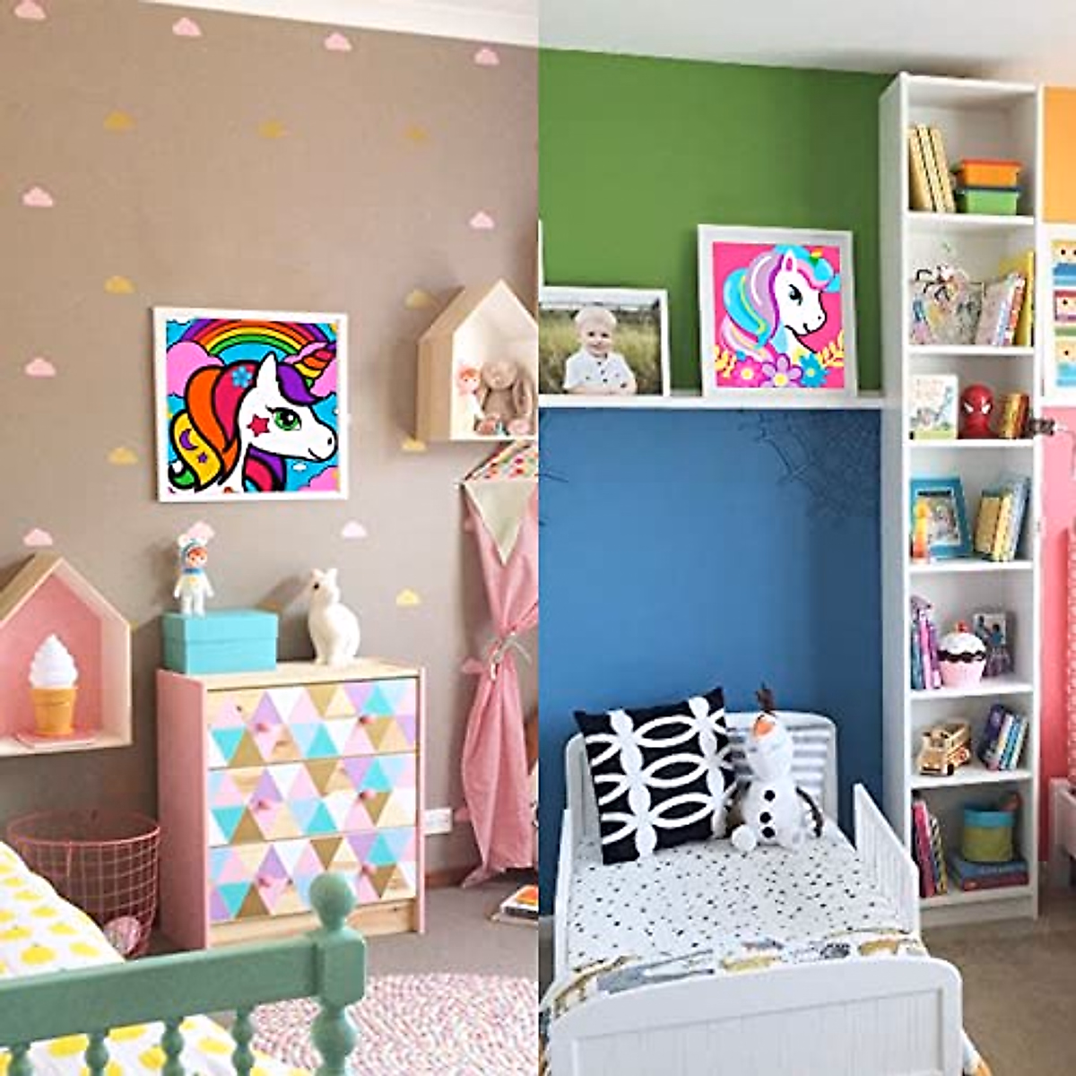 AUGVO Paint by Numbers for Kids, 2 Pcs Paint by Numbers for Kids Ages 4-8 Beginner, for Unicorn DIY Oil Painting Gift Kits, 8 x 8” Pre Drawn Canvas, Christmas Gift for Kids