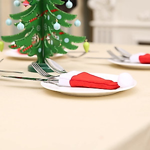 Gentlife 32 Pieces Christmas Mini Santa Hats Silverware Holders, Wine Bottles Cover, Handmade Xmas Party Dinner Table Dinnerware Decorations Supplies Flatware Decor