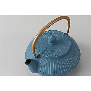 Iwachu 44350 Teapot, Type 5 Chrysanthemum, Silver/Sky Blue, 1.2 gal (0.65 L), Inner Enamel, Nambu Ironware