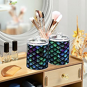 Kigai Dragon Scales Qtip Holder - 14OZ Clear Plastic Apothecary Jars Bathroom Canister Dispenser Organizer Vanity Storage Jar with Lid for Cotton Ball, Cotton Swab, Floss (2PACK)