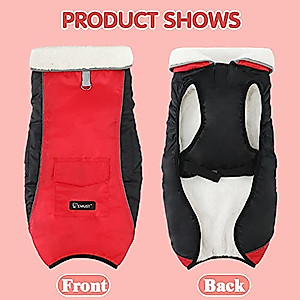 EMUST Winter Dog Jackets,Adjustable Dog Winter Clothes with Leash Ring,Reflective Small/Medium/Large Cold Weather Dog Coat, 6 Colors 6 Sizes (L, Red)