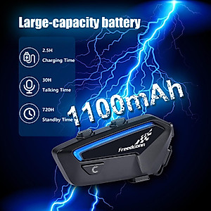FreedConn Motorcycle Helmet Bluetooth Communication System FX 10 Riders Group Using Universal Pairing Helmet Intercom with Music Sharing IP67 Ultra-Thin Body (FX-Black)