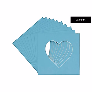 CountryArtHouse Aqua Blue Acid Free 16x16 Heart Picture Frame Mat with White Core Bevel Cut for 12x12 Pictures - Fits 16x16 Frame - Pack of 25 Matboards