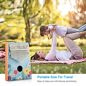 Kalimba 17 key Thumb Piano Finger Piano with Cloth Tuning Kit Hammer, Study Instruction Song Book, Hot Gift for Christmas Birthday Gifts for Kids, Children, Girlfriend (Full Bloom)