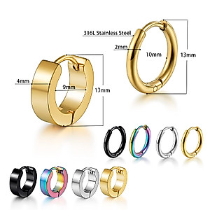 8 Pairs 316L Surgical Stainless Steel Huggie Earrings Hoop Earrings for Women Small Chunky Hoop Earrings Set for Women Men