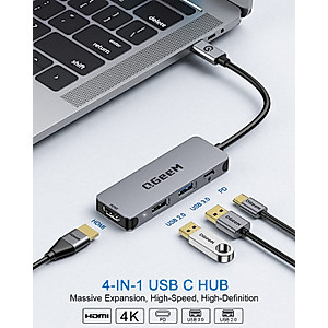 USB C Hub, QGeeM 4-in-1 USB C to HDMI Adapter with 4K USB C to HDMI Hub,100W Power Delivery,USB 3.0,Thunderbolt 3 Hub Compatible for MacBook Pro, XPS, iPad Pro,More Type C Devices