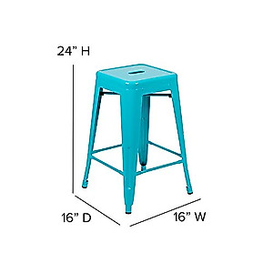 Flash Furniture 24" High Metal Counter-Height, Indoor Bar Stool in Teal - Stackable, Pack of 4