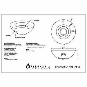 Pyromania Shangri-La Outdoor Concrete Fire Pit Bowl, 41 Inches Round - Natural Gas Model in Charcoal Gray Color
