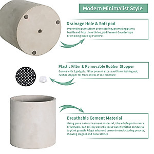 Mozing Cement Plant Pots Indoor - 12 inch Concrete Planter Pot for Planting - Modern Stone Clay Flower Pot with Drainage Hole for Garden, Home, Office Decor, Grey