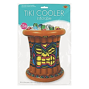 Beistle 25" x 22" Inflatable Tiki Beverage Cooler for Indoor Outdoor Hawaiian Luau Tropical Beach Theme Parties, Holds Approx. 24 12-Ounce Cans, Pkg of 1, Multicolored