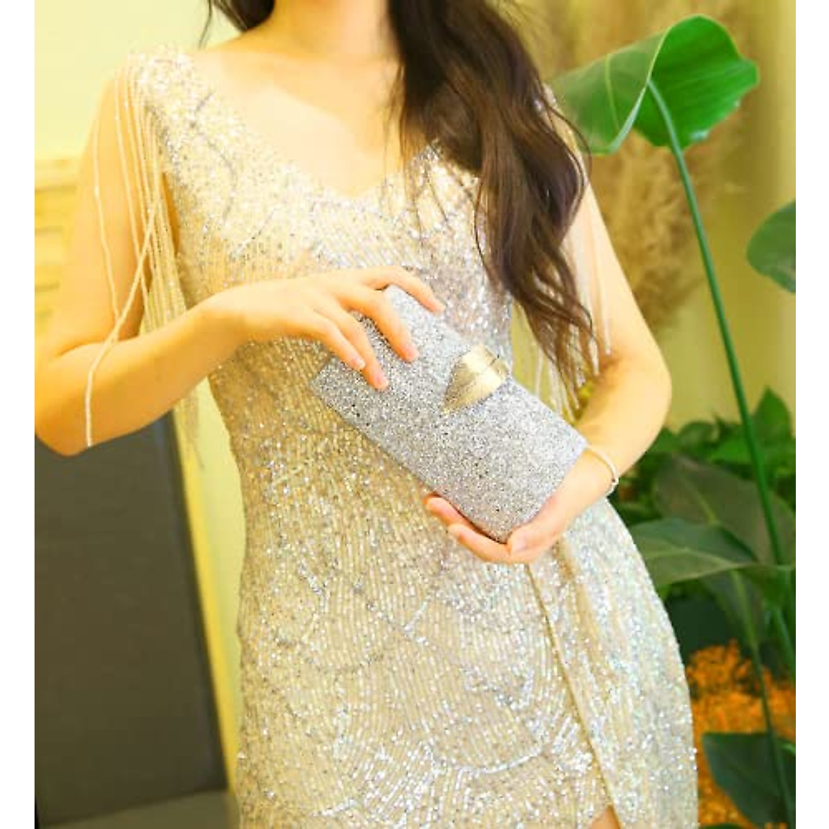 VEABEST Women's Sparkly Glitter Rhinestone Clutch Purse Evening Bags Handbags for Wedding Prom Party (Sliver 1)