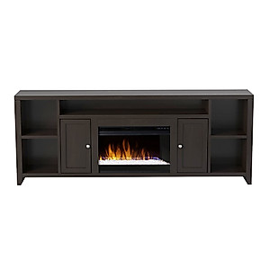 Bridgevine Home Urban Loft Fireplace TV Stand, 84 inches, Accommodates TVs up to 95 inches, Fully Assembled, Poplar Solid Wood, Mocha Finish