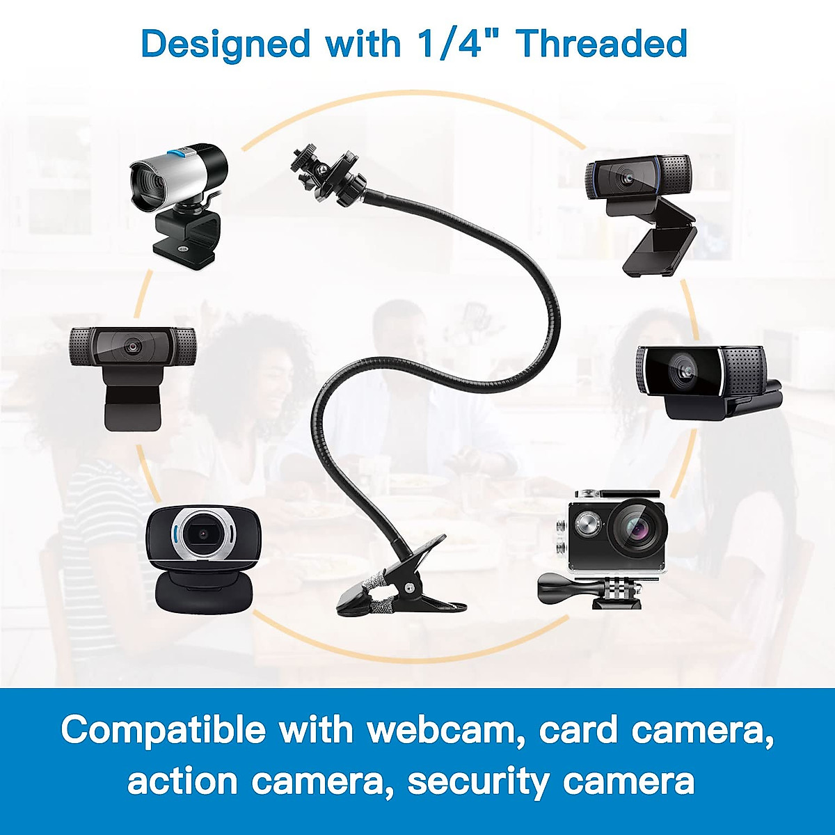 Pipishell Webcam Mount - Flexible Desk Stand Clamp Gooseneck Stand for Logitech Webcam C930e,C930,C920, C922x,C922, Brio 4K, C925e,C615