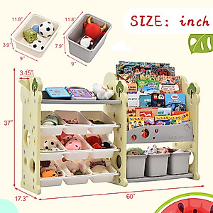 Harper & Bright Designs Kids Bookshelf Toy Storage Organizer with 17 Bins and 4 Bookshelves, Multi-Functional Nursery Organizer Kids Furniture Set Toy Storage Cabinet Unit with HDPE Shelf and Bins