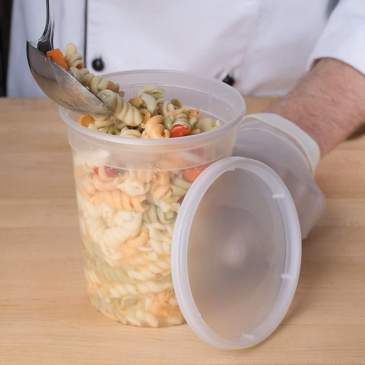 THE CONTAINER 32oz deli containers with lids | 24 Large 1 Quart Leakproof Clear Plastic Storage Containers with Lids | Microwavable, Freezer