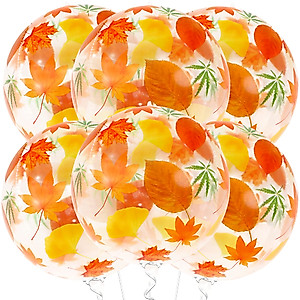 KatchOn, Large Fall Leaf Balloons - 27 Inch, Pack of 6 | Big Transparent Fall Balloons - 22 Inch, Pack of 6 | Fall Balloons for Thanksgiving Decorations | Thanksgiving Balloons for Fall Decorations