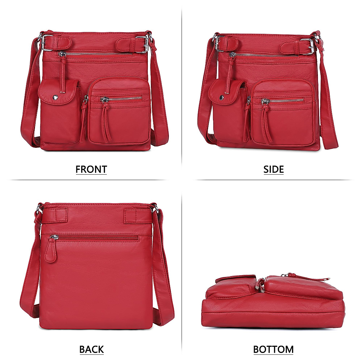 Angel Kiss Crossbody Bags for Women Washed Leather Shoulder Bags Multi Pocket Soft Hobo Purses and Medium Handbags