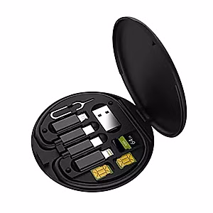 MAOPING USB Adapter Cable Conversion Storage Box, Multi-Type Charging Line Convertor Lightning Type C Micro Data Transfer Tool (Black)