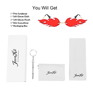 JOVAKIT Fire Flame Sunglasses for Women Men Retro Vintage Rimless Sun Glasses Fire Shaped Frameless Eyeglasses UV Protection (Red)