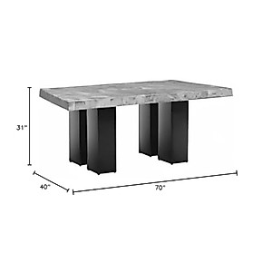 Steve Silver Company Camila Modern Rectangle Marble Top Dining Table with 4 Wide Espresso Legs, Seats up to 6 People, in Gray Finish