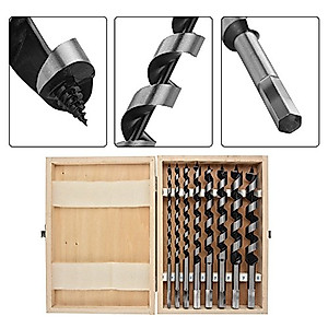 Zerone Auger Drill Bit, 8pc Carbon Steel Hex Shank Brad Point Drill SDS Auger Spiral Wood Drilling Tool with Wooden Case, Diameter 6mm 8mm 10mm 12mm 14mm 16mm 18mm 20mm