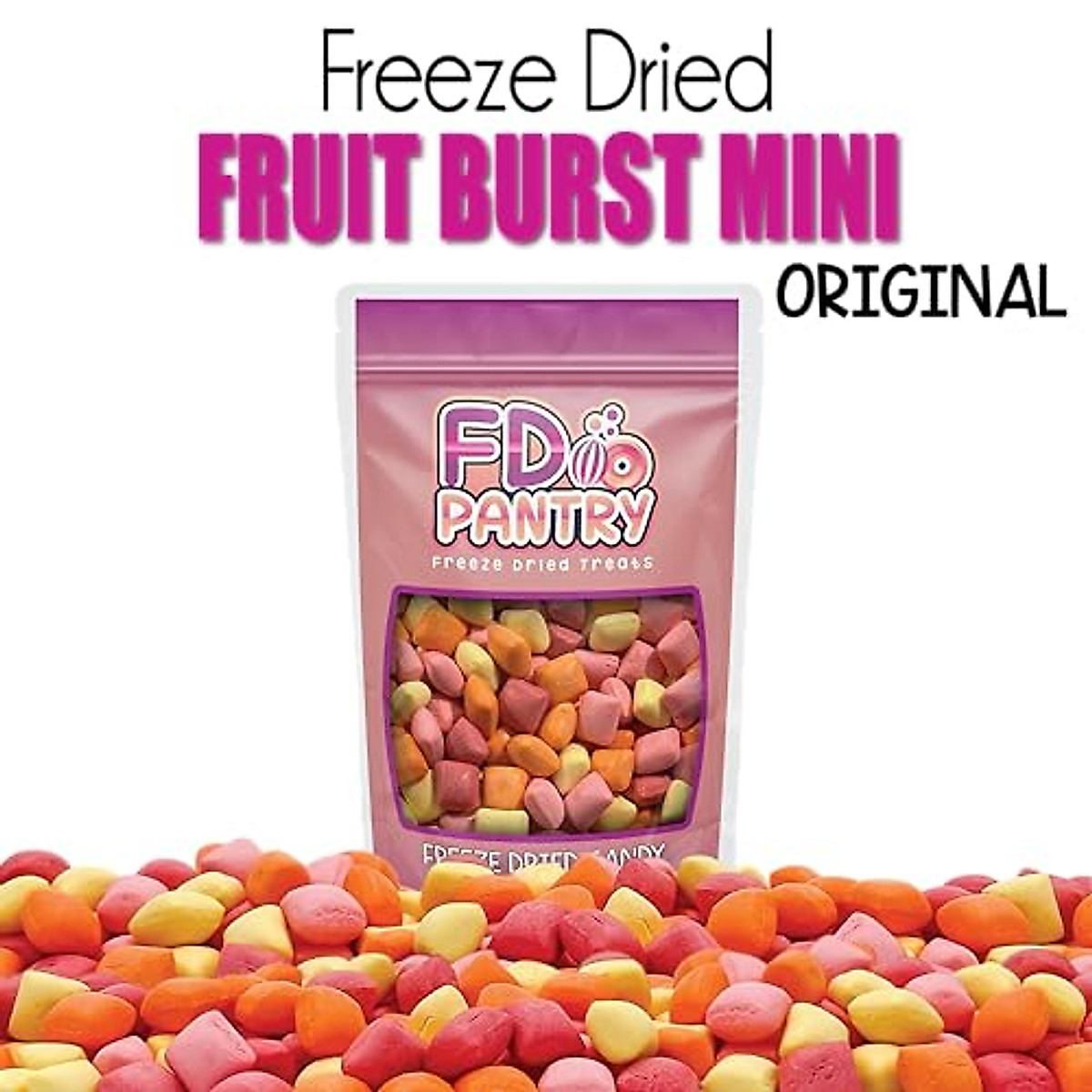Freeze Dried Fruit Bursts Candy - Mini Original Hard Candy Mix 5oz Treat Snack Gift Bag Cherry, Strawberry, Lemon, Orange Candies Freeze-Dried Candies