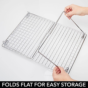 mDesign Farmhouse Metal Stackable Storage Shelf - Closet, Cabinet, Countertop 2-Tier Raised Organizer - for Bedrooms, Bathrooms, Entryways, Hallways - 12" x 17" x 8.4" - Chrome