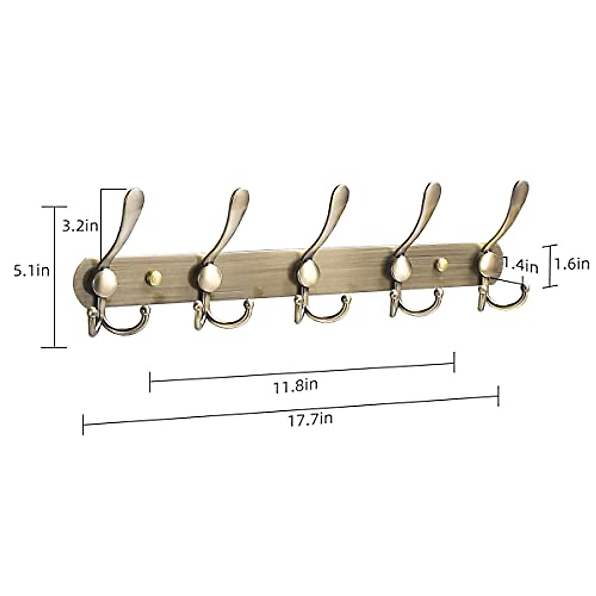 JYL HOME Coat Rack Wall Mounted 5 Triple Hooks Metal Coat Hook Rail for Coat Hat Key Towel Purse Robes, Bronze, 1 Pack