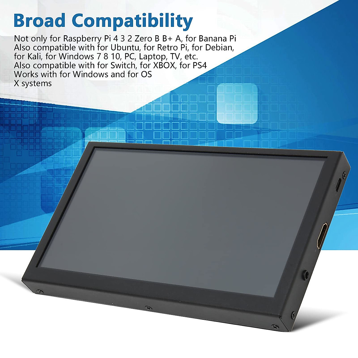 7 Inch IPS LCD Capacitive Touch Screen, Portable Small Monitor 1024 x 600 HDMI Display, 60Hz, 170° Full View,Compatible for Raspberry Pi 4 3 2 0 B A,for Windows 7 8 10