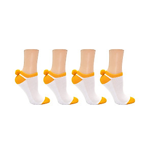 Everything Legwear Sock House Co. Pom Pom Socks (4 Pair) - Team Spirit Athletic Socks - Fits Ladies Shoe Size: 4-10 (Gold)