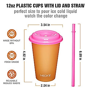 Meoky Color Changing Cups with Lids and Straws for Kids 12Pack 12oz Plastic Reusable Cold Drink Tumblers Summer Party Cups