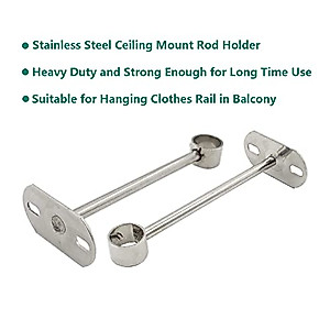 2 Pack Ceiling Mount Bracket, Stainless Steel Wardrobe Pipe Bracket Rod Holder Ceiling Holder, ULIFESTAR Shower Curtain Closet Wardrobe Rod Lever Support Holder Pipe Flange Socket 32x300mm/1.26x12''