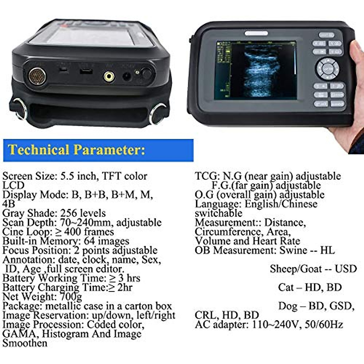 Portable Ultrasound Scanner for Veterinary,Digital PalmSmart Ultrasonic Scanner Veterinary Pregnancy V8 with Rectal Probe for Large Animals like Cattle, Horse, Camel, Equine, Goat, Cow and Sheep